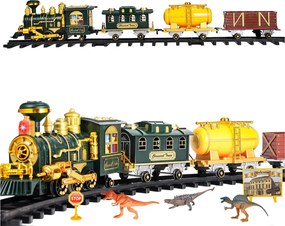 LEAN Toys Klasický vláček na dálkové ovládání Dinosauři – světla, zvuky, dým, 39 ks