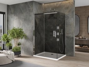Mexen Omega, sprchový kout s posuvnými dveřmi 110 (dveře) x 80 (stěna) cm, 8mm šedé sklo, chromový profil + slim sprchová vanička bílá + chromový sifon, 825-110-080-01-40-4010