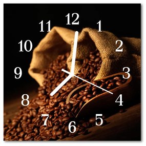 Skleněné hodiny čtvercové Zrnková káva 30x30 cm