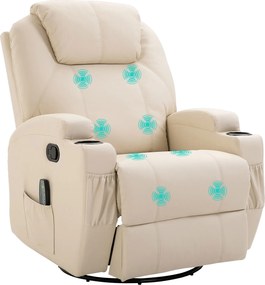 HOMCOM Relaxační křeslo s funkcí polohování, elektrické masážní křeslo, 5 masážních režimů, imitace kůže, krémově bílá, 84x92x109cm| Aosom