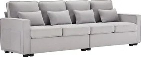 Aosom Pohovka pro 4 osoby, pohodlná lněná pohovka pro rodinu a kancelář, s kapsami a polštáři, rozměr 264x83x87 cm, šedá