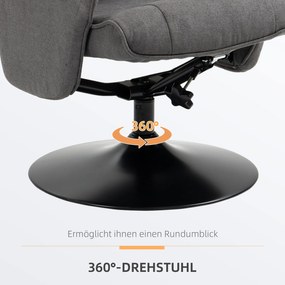 HOMCOM polohovací křeslo s podnožkou otočné o 360°, nastavitelné TV křeslo s taburetem, tmavě šedá pěna 69 x 71 x 104 cm | Aosom.de