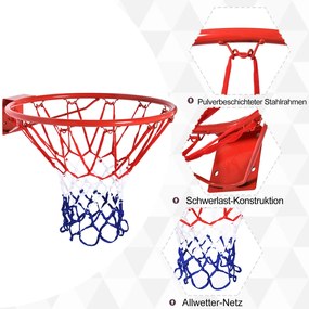 HOMCOM Basketbalový koš se sítí 46 cm, ocelové trubky a nylon, červeno-modro-bílý, ideální pro zahradu a volný čas | Aosom.de