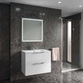 Sapho Cirasa koupelnový set skříňka 70 cm s umyvadlem a LED zrcadlem 2x zásuvka bílá lesk KSET-098