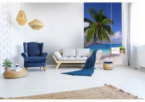 DIMEX | Vliesová fototapeta na zeď Pláž s palmou MS-2-0194  | 150 x 250 cm | zelená, modrá, bílá
