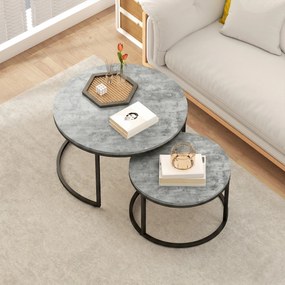 HOMCOM sada 2 kulatých konferenčních stolků — betonový vzhled, kovový rám, 78,5 × 78,5 × 46,5 cm, šedá