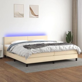 Box spring postel s matrací a LED krémová 200x200 cm textil 3133026