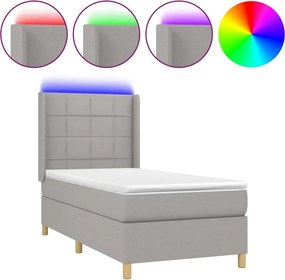 Box spring postel s matrací a LED světle šedá 80x200 cm textil 3138829