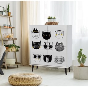 KALUNE DESIGN dřevěná komoda CATS bílá 111x95 cm 869VEL3986