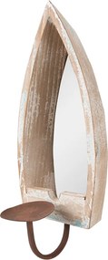 Béžový antik nástěnný svícen se zrcadlem - 15*17*36 cm
