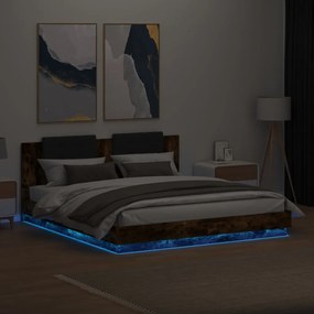 Rám postele s čelem a LED osvětlením kouřový dub 200x200 cm 3209986