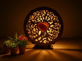 Li-Go "Strom života s achátovým srdcem 5 cm" dřevěná lampa 20x22 cm