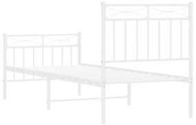 Kovový rám postele s hlavovým a nožním čelem bílý 75 x 190 cm - Default Title