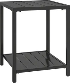 Outsunny odkládací stolek 45 x 45 cm odolný vůči počasí, zahradní stůl s lamelovým designem, polička, nastavitelné nohy, nosnost 30 kg