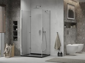 Mexen Lima, sprchový kout se skládacími dveřmi 100 (dveře) x 90 (stěna) cm, 6mm čiré sklo, chromový profil + slim sprchová vanička černá + chromový sifon, 856-100-090-01-00-4070