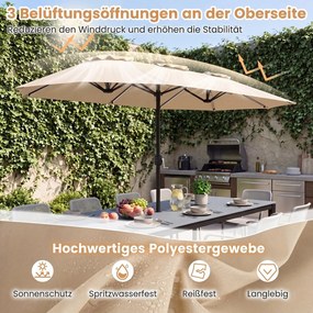 Costway Dvojitý slunečník s LED osvětlením obdélníkový – 400 × 210 cm, béžový