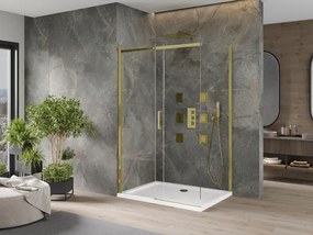 Mexen Omega posuvný sprchový kout 130 x 80 cm, 8mm sklo, zlatý profil-čiré sklo + slim sprchová vanička 5cm, 825-130-080-50-00-4010