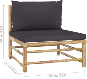 vidaXL 6dílná zahradní sedací souprava + krémově bílé podušky bambus [3058236] Barva: Tmavě šedá