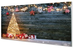 Obraz na skle Dárky Vánoční strom dekorace desky 140x70 cm
