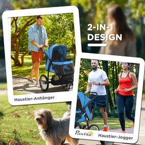 PawHut kočárek pro psy s odrazkami, skládací, úložný košík, ochrana proti slunci, síťované okno, Oxford, modrý| Aosom
