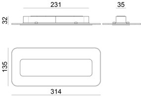 Linea Light 8880 Antille_S, nástěnné svítidlo z pískovaného skla a bílého kovu, 14W LED 3000K, délka 31cm