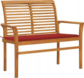 Zahradní lavice s červenou poduškou 112 cm masivní teak