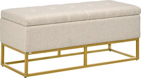 HOMCOM Úložná Ottomanka s čalouněním ze syntetického lnu s odklápěcím víkem a ocelovými nohami do obývacího pokoje 110x44x48 cm Béžová | Aosom