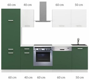 Kuchyňská linka TONI | 270 cm | S PRACOVNÍ DESKOU | bílá/labrador zelená