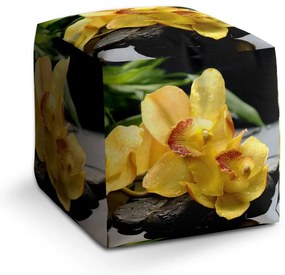 Sablio Taburet Cube Žluté orchideje: 40x40x40 cm
