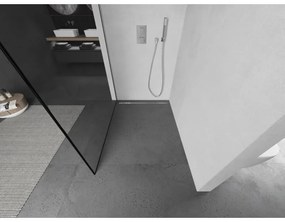 Mexen Kioto L, sprchová zástěna Walk-In 120 x 200 cm, 8mm čiré sklo černý vzor, ​​broušená ocel profil, 800-120-103-97-70