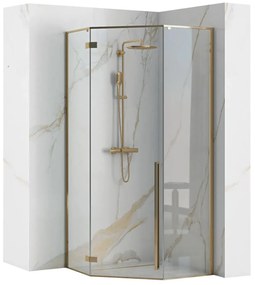 Pětiúhelníkový sprchový kout REA DIAMOND 90x90 cm, zlatý/transparent + vanička Diamond černá