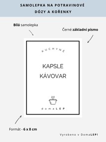 KAPSLE KÁVOVAR – bílá samolepka na dózu, základní písmo, 6 × 8 cm | DomaLEP