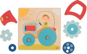 GOKI Dřevěné puzzle Traktor / 6 dílků / od 12 měsíců