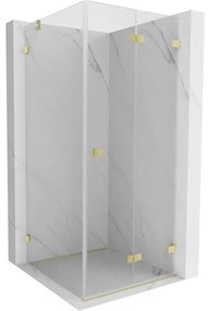 Mexen Lunar-F, sklápěcí sprchový kout pravý 80 x 80 cm, 8mm čiré sklo, zlatý kartáčovaný - 836-080-080-55-00-P