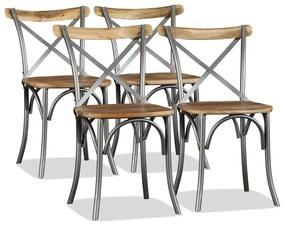 Jídelní židle 4ks masivní mangovník ocelové opěradlo s křížem - Default Title