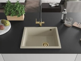 Mexen Pedro granitový dřez 1-komorový 560 x 460 mm, béžový, sifon zlatý - 6508561000-69-G