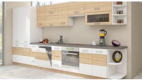 Nábytek Elegance Kuchyňská linka IKONIK 120/180cm = Dolní skříňky: 80cm dřezová, 40cm zásuvková. Horní skříňky: 80cm prosklená, 40cm dvířka, 60cm digestořová.