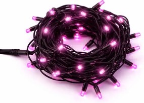 Easy fix LED světelný řetěz, 5 m, venkovní, růžový, 50 diod, černý kabel, IP67