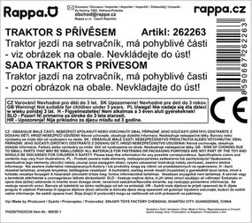 RAPPA Traktor s vlečkou 45 cm / Setrvačníkový pohon / Odpojitelná vleč