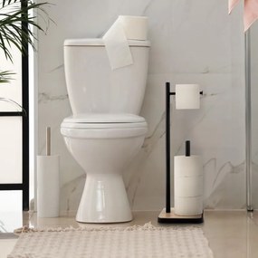 Erga Saga, držák na WC papír se zásobníkem 18x18x68 cm, černá matná-hnědá, ERG-YKA-P.SAGA