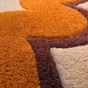 Oranžový/v přírodní barvě ručně tkaný vlněný běhoun 80x230 cm Wiggle Wool – Flair Rugs