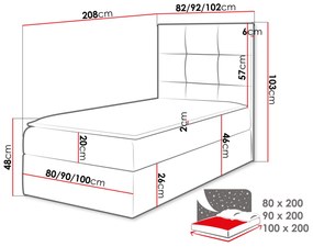 Hotelová jednolůžková postel 100x200 ROSALINDE - bílá ekokůže, pravé provedení + topper ZDARMA