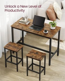 Barový stůl se 2 barovými židlemi, kuchyňský barový pult set 120 x 60 x 90 cm