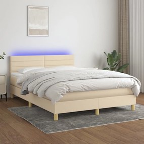 Box spring postel s matrací a LED krémová 140x200 cm textil,  3133802