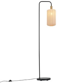 Japandi stojací lampa černá se zlatým a béžovým stínidlem - Pluni