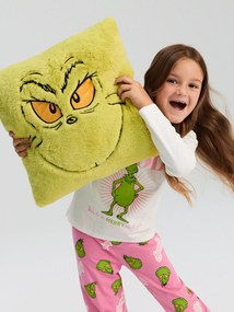 Sinsay - Kožešinový dekorační polštář s vánočním motivem Grinch - neonová
