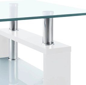 Konferenční stolek bílý a průhledný 95x55x40 cm tvrzené sklo 330304