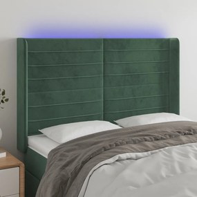 Čelo postele s LED tmavě zelené 147 x 16 x 118/128 cm samet 3124239