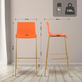 Sada 2 ks barových židlí Hoover plast, zlaté nohy - oranžová