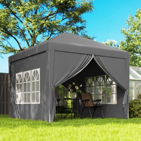 Zahradní přístřešek Outsunny Pop-Up Skládací Recepční Stan 3 x 3m se 4 Odnímatelnými Bočními Stěnami + Šedý Přenosný Obal